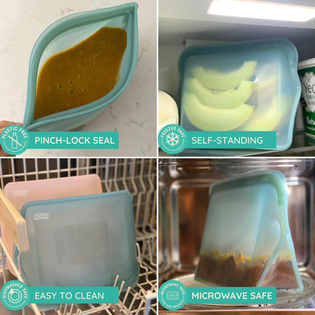 Reusable Silicone Stand‑Up Freezer Bags – 2 Blue | moonmoon