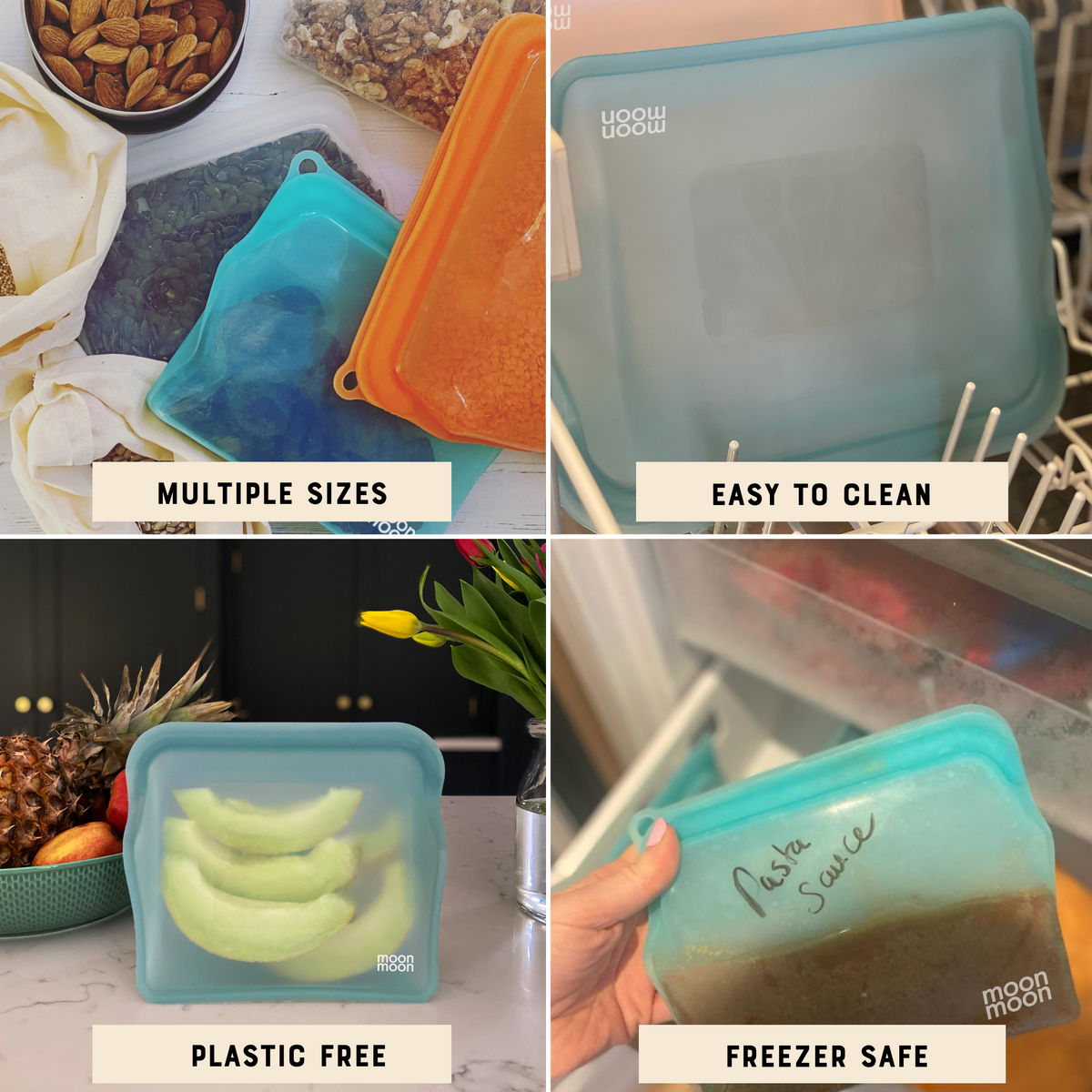 Silicone Freezer Bag Starter Kit With Blue XL Bags | Moonmoon