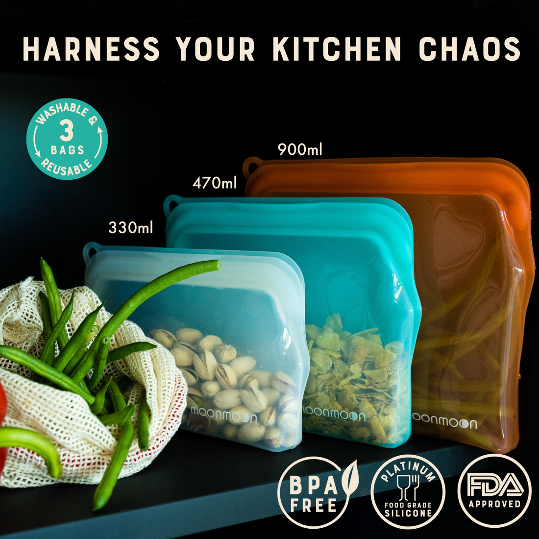 Reusable Silicone Food Bags - Batch Cooking & Sous Vide | Moonmoon